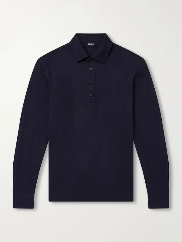 Zegna Cotton And Silk-blend Piqué Polo Shirt - Blue