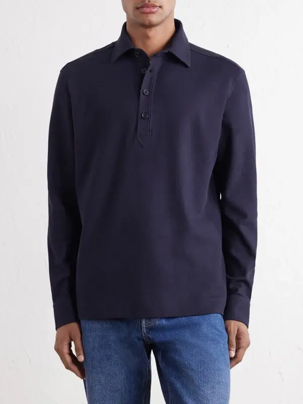 Zegna Cotton And Silk-blend Piqué Polo Shirt - Blue