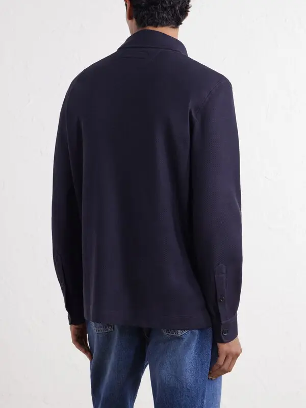Zegna Cotton And Silk-blend Piqué Polo Shirt - Blue