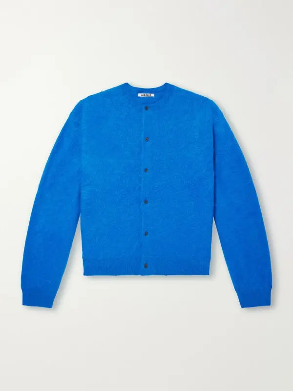 Auralee Garment-dyed Baby Alpaca Cardigan - Blue