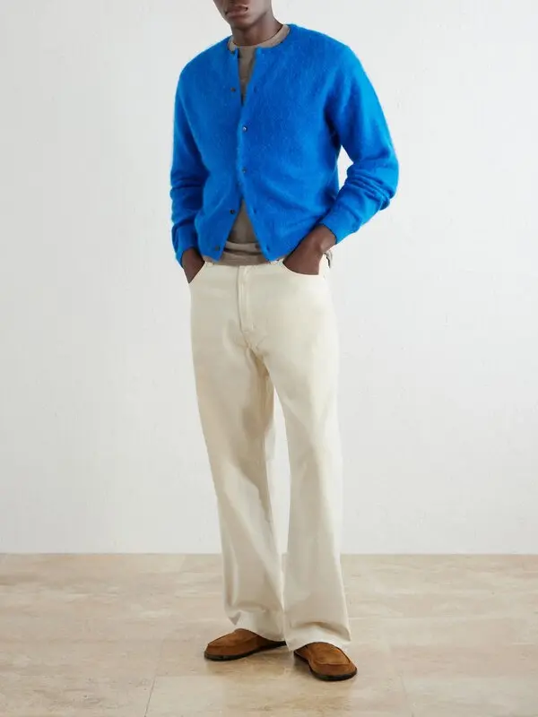 Auralee Garment-dyed Baby Alpaca Cardigan - Blue
