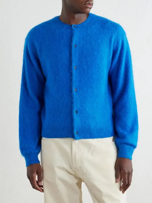 Auralee Garment-dyed Baby Alpaca Cardigan - Blue