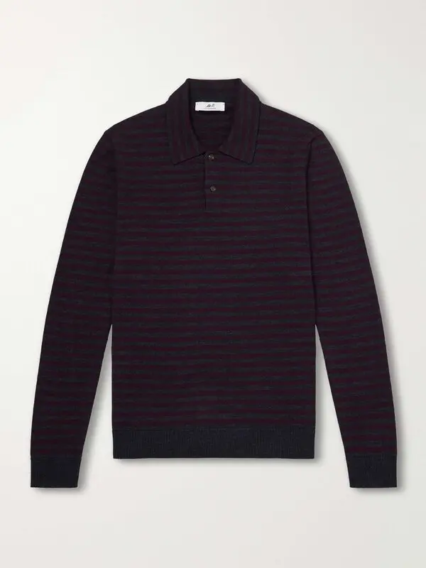 Mr P. Striped Merino Wool Polo Shirt