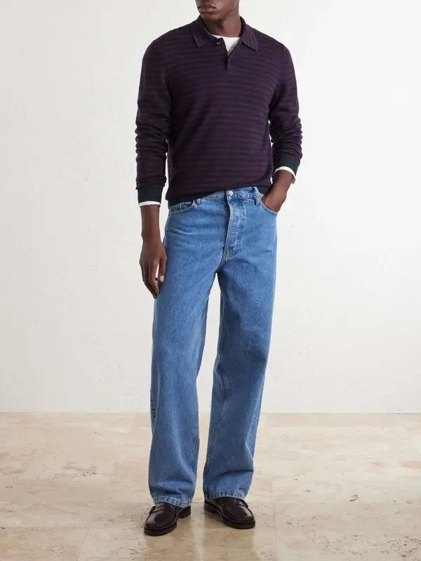 Mr P. Striped Merino Wool Polo Shirt