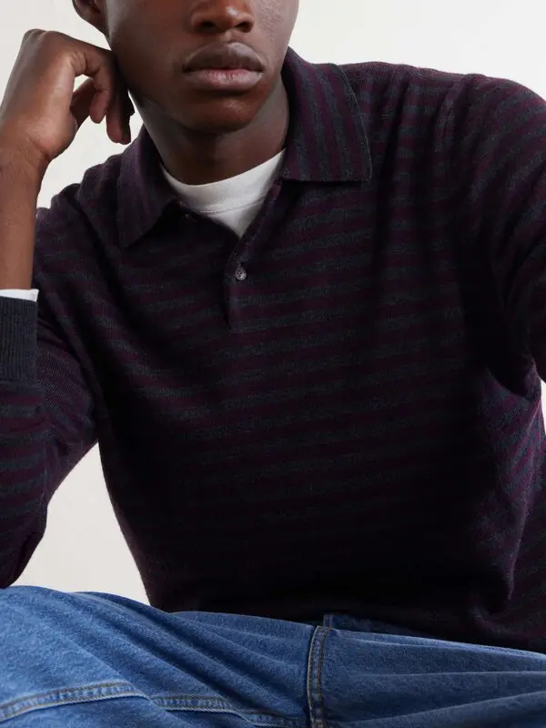 Mr P. Striped Merino Wool Polo Shirt