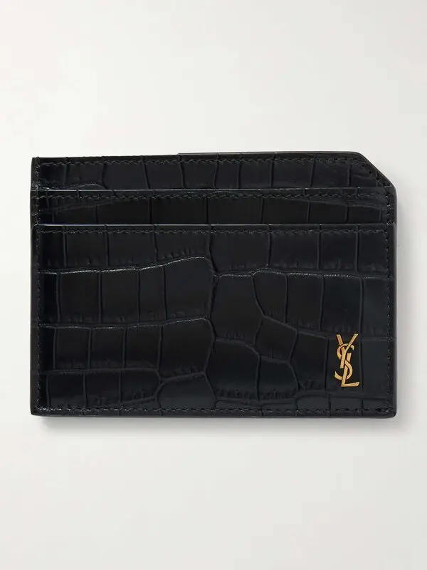 Saint Laurent Tiny Cassandre Logo-appliquéd Croc-effect Patent-leather Cardholder