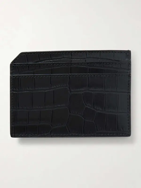 Saint Laurent Tiny Cassandre Logo-appliquéd Croc-effect Patent-leather Cardholder