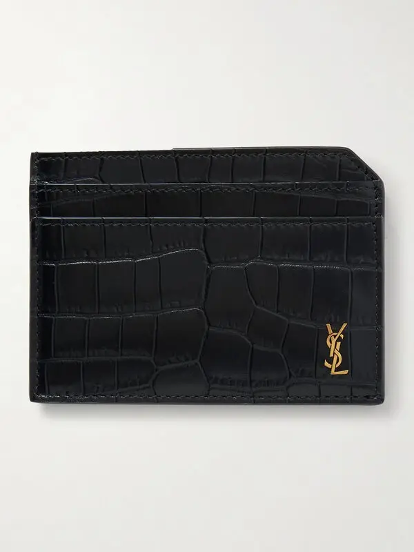 Saint Laurent Tiny Cassandre Logo-appliquéd Croc-effect Patent-leather Cardholder - Black