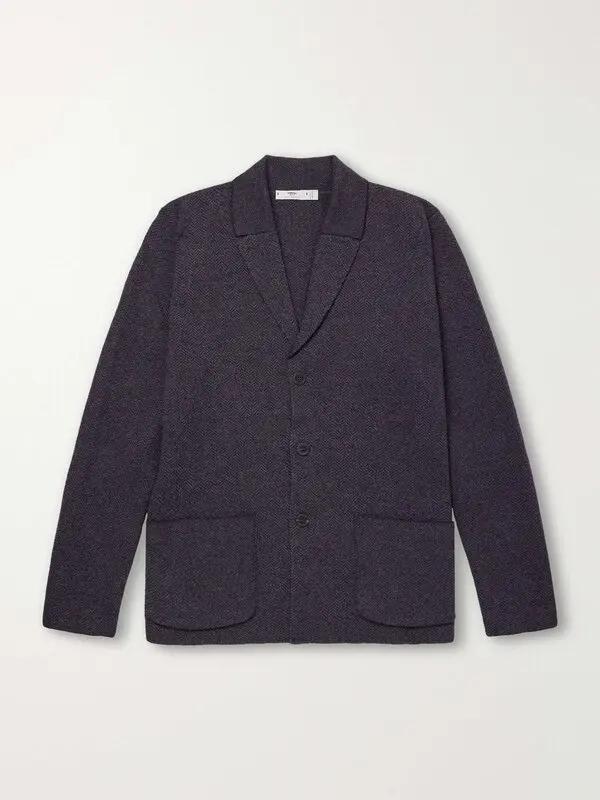 Inis Meáin Herringbone Merino Wool Cardigan - Gray