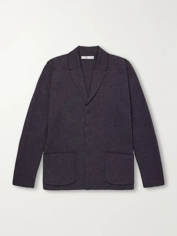 Inis Meáin Herringbone Merino Wool Cardigan - Gray