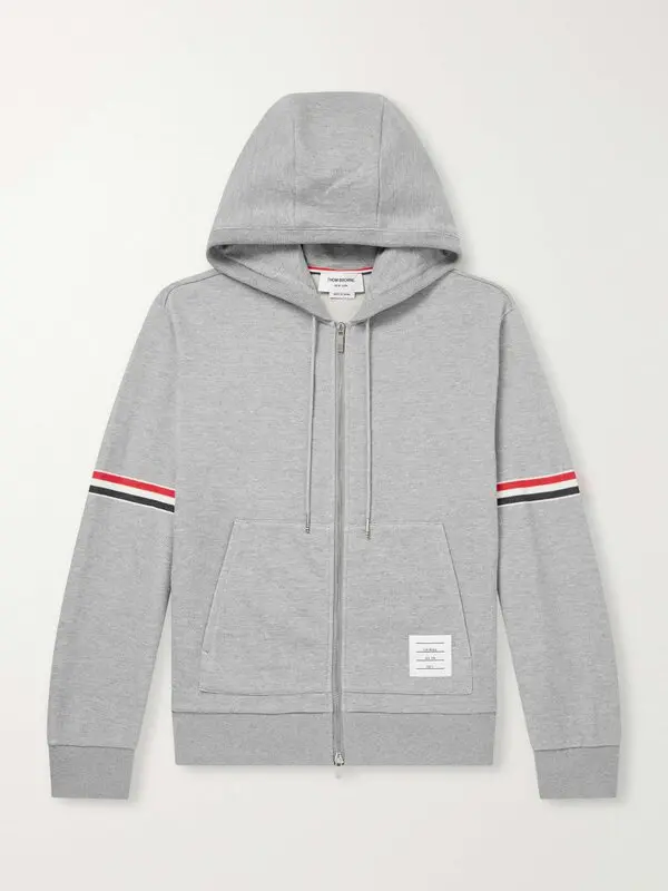 Thom Browne Cotton-piqué Zip-up Hoodie - Gray
