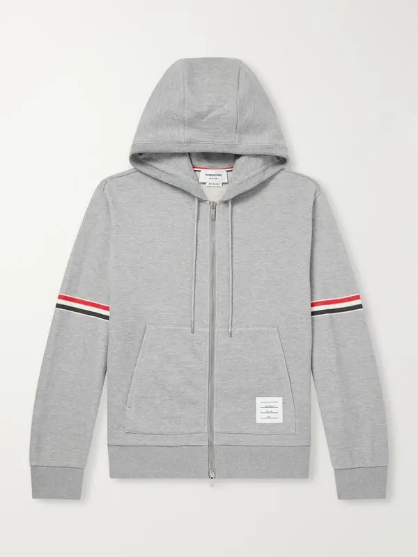 Thom Browne Cotton-piqué Zip-up Hoodie - Gray