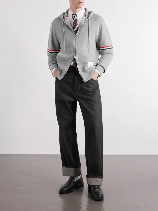 Thom Browne Cotton-piqué Zip-up Hoodie - Gray