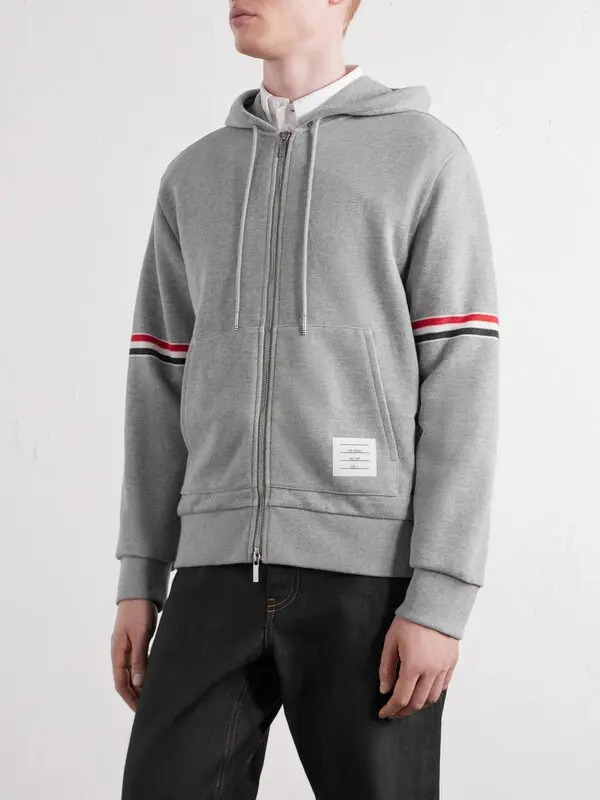 Thom Browne Cotton-piqué Zip-up Hoodie - Gray