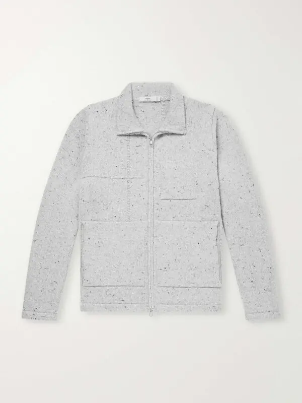 Inis Meáin Lifeline Merino Wool And Cashmere-blend Zip-up Sweater - Gray