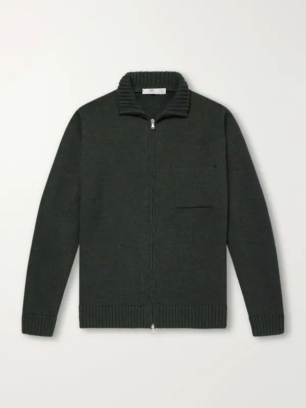 Inis Meáin Wool And Linen-blend Zip-up Cardigan - Green