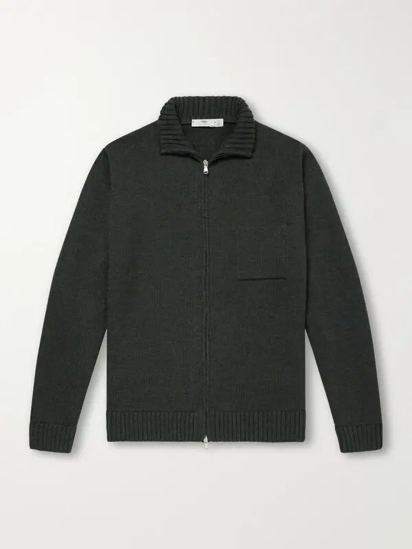 Inis Meáin Wool And Linen-blend Zip-up Cardigan - Green