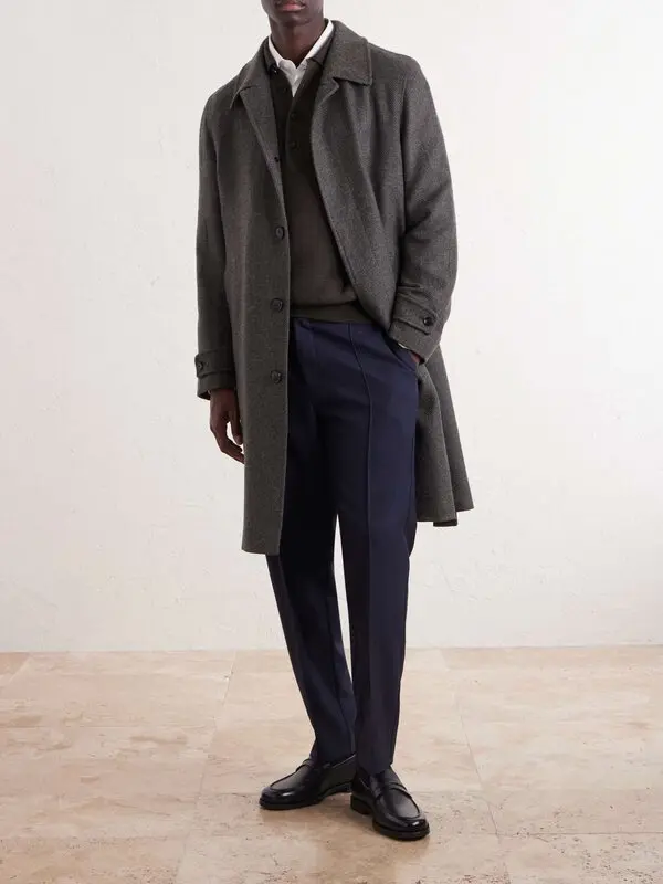 Zegna Oasi Belted Herringbone Cashmere Trench Coat