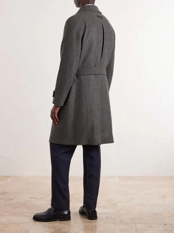 Zegna Oasi Belted Herringbone Cashmere Trench Coat