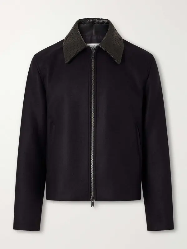 Bottega Veneta Intrecciato Leather-trimmed Wool-felt Jacket - Black