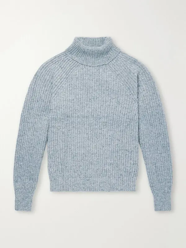 Inis Meáin Boatbuilder Ribbed Cashmere Turtleneck Sweater - Blue
