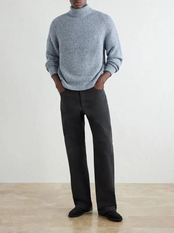 Inis Meáin Boatbuilder Ribbed Cashmere Turtleneck Sweater
