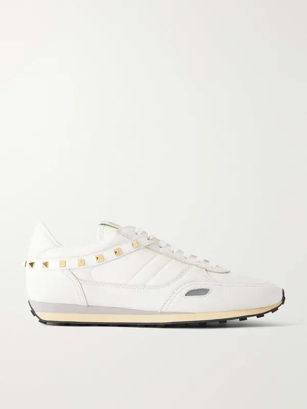 Valentino Garavani Stud Up Embellished Leather-trimmed Sneakers - White