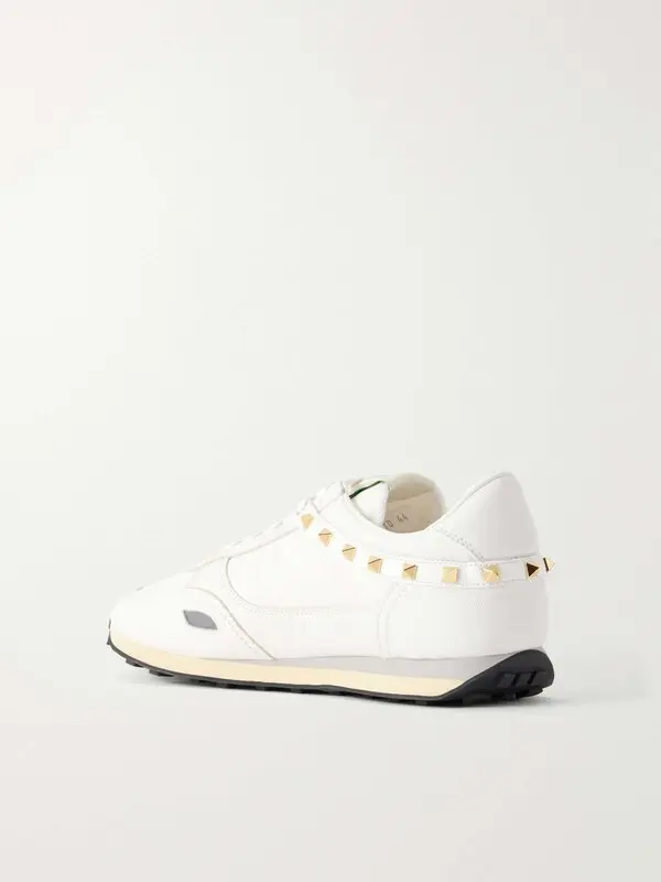 Valentino Garavani Stud Up Embellished Leather-trimmed Sneakers