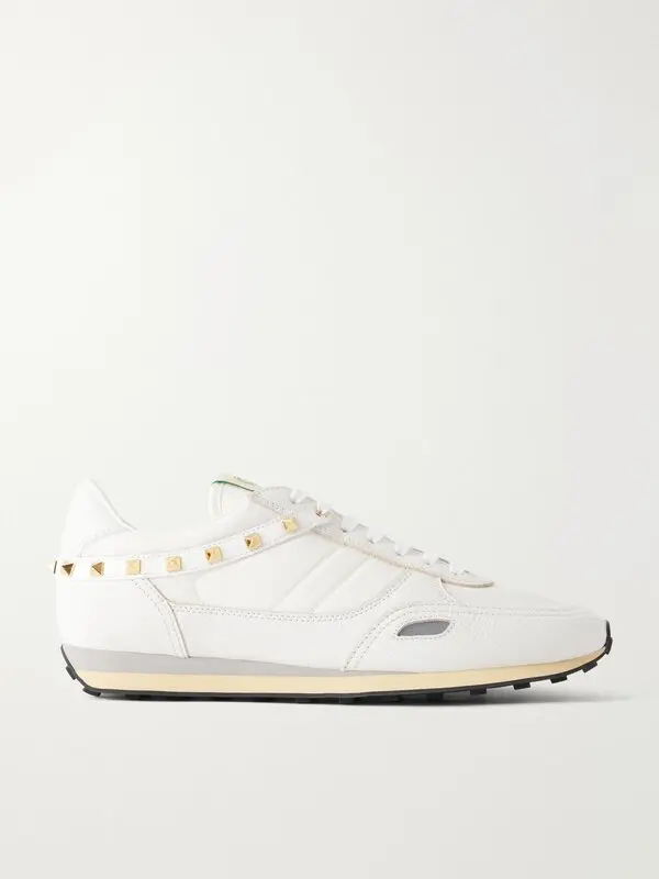 Valentino Garavani Studded Leather-trimmed Sneakers - White