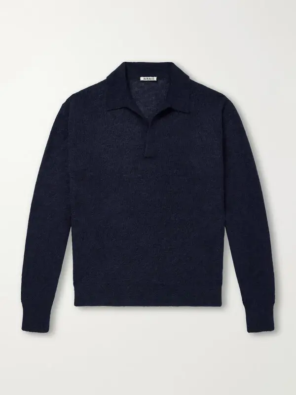 Auralee Alpaca-blend Polo Sweater - Blue