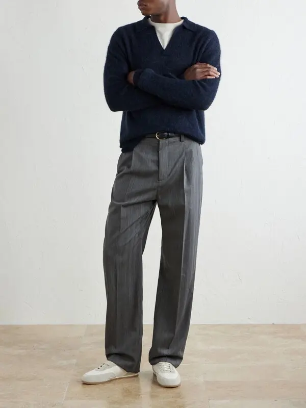 Auralee Alpaca-blend Polo Sweater - Blue