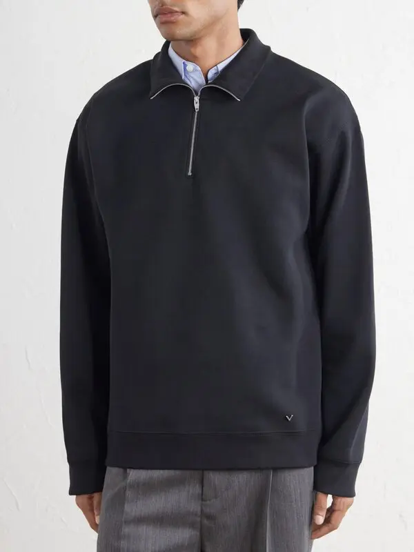 Valentino Garavani Cotton-blend Jersey Half-zip Sweatshirt - Black