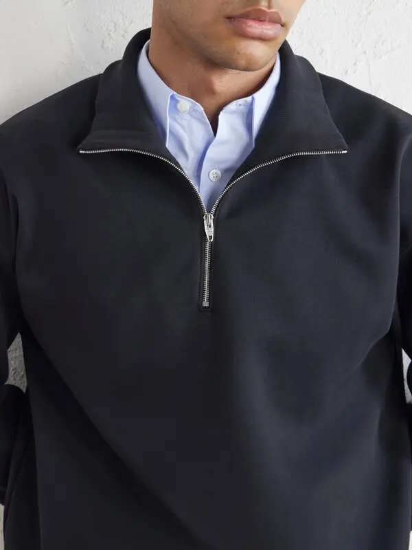 Valentino Garavani Cotton-blend Jersey Half-zip Sweatshirt - Black