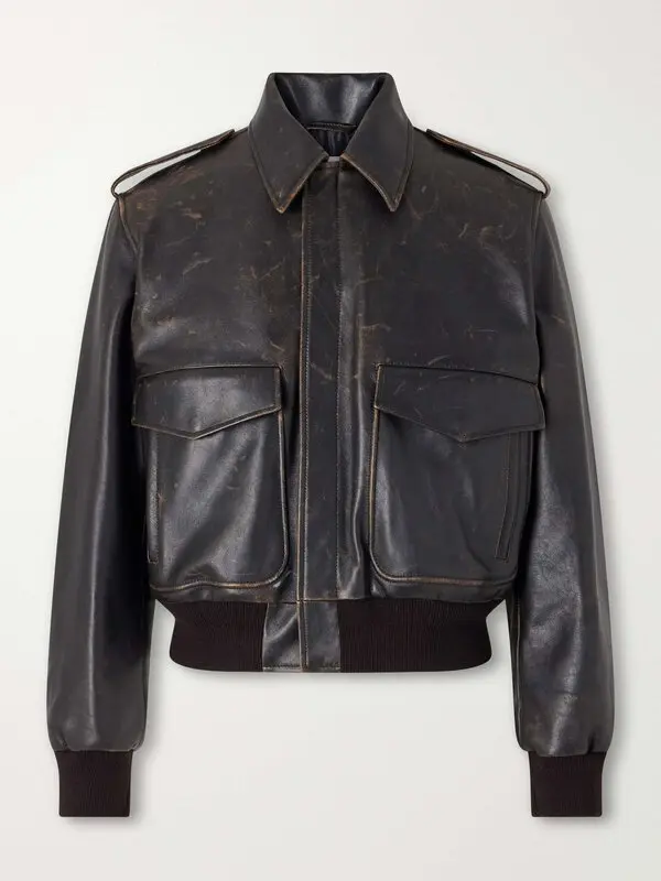 JIL SANDER Leather Aviator Jacket - Black