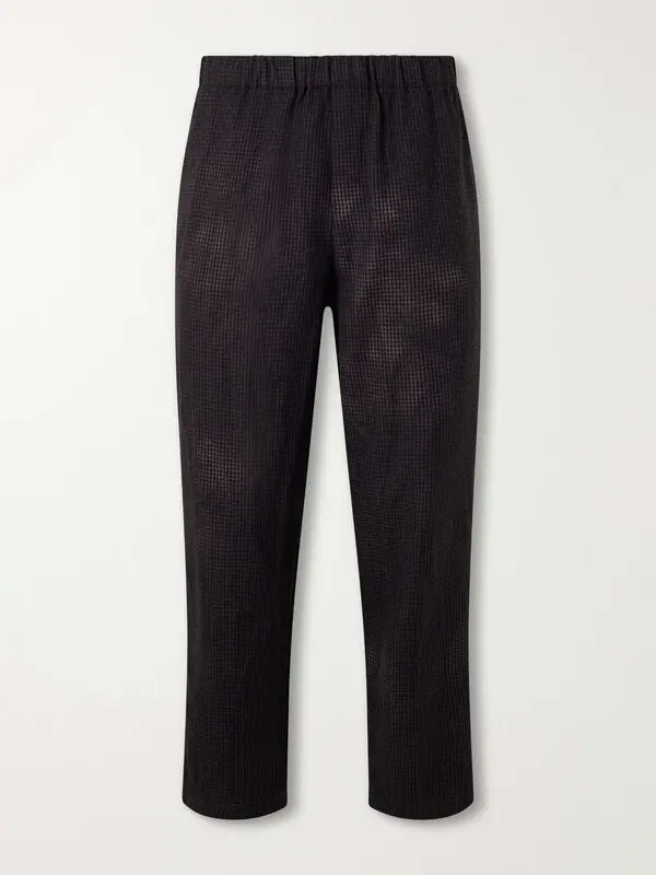 Barena Venezia Straight-leg Garment-dyed Houndstooth Wool Trousers - Black