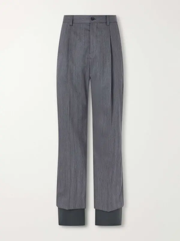 Valentino Garavani Straight-leg Pleated Herringbone Virgin Wool Trousers