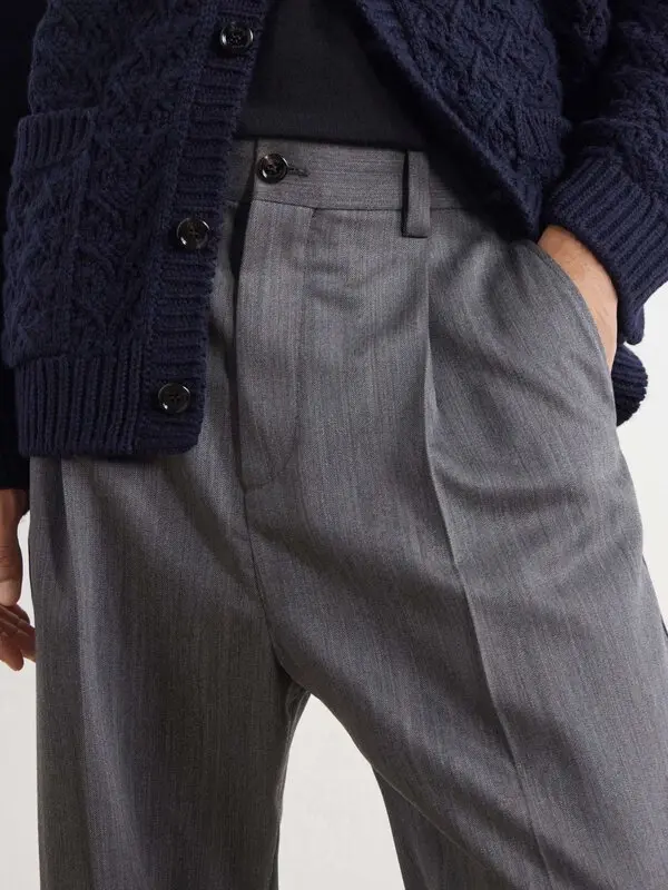 Valentino Garavani Straight-leg Pleated Herringbone Virgin Wool Trousers