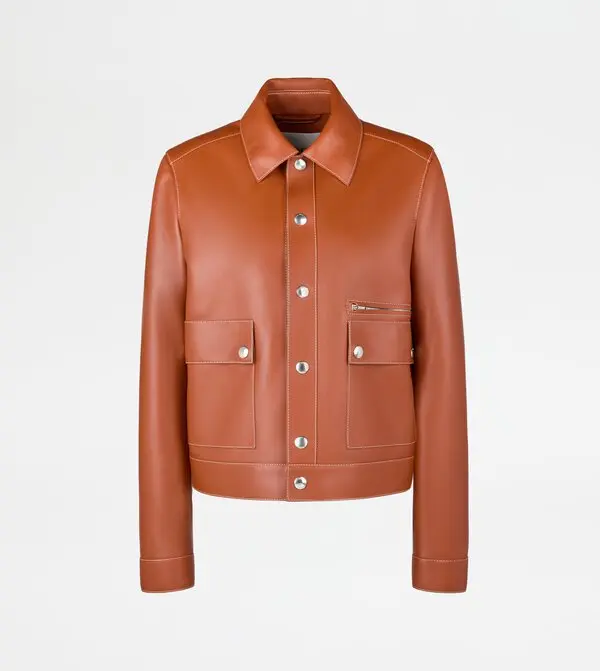 TOD'S Leather Jacket With Embroidered Monogram