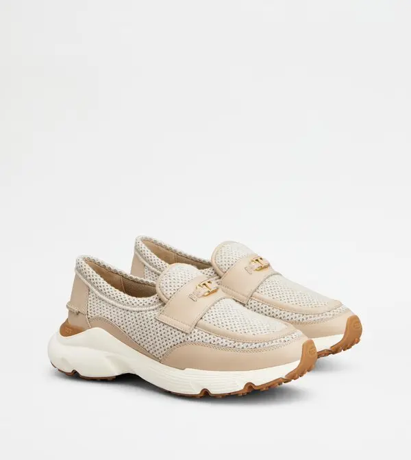 TOD'S Sporty Loafers In Fabric And Leather With Oval T-clamp