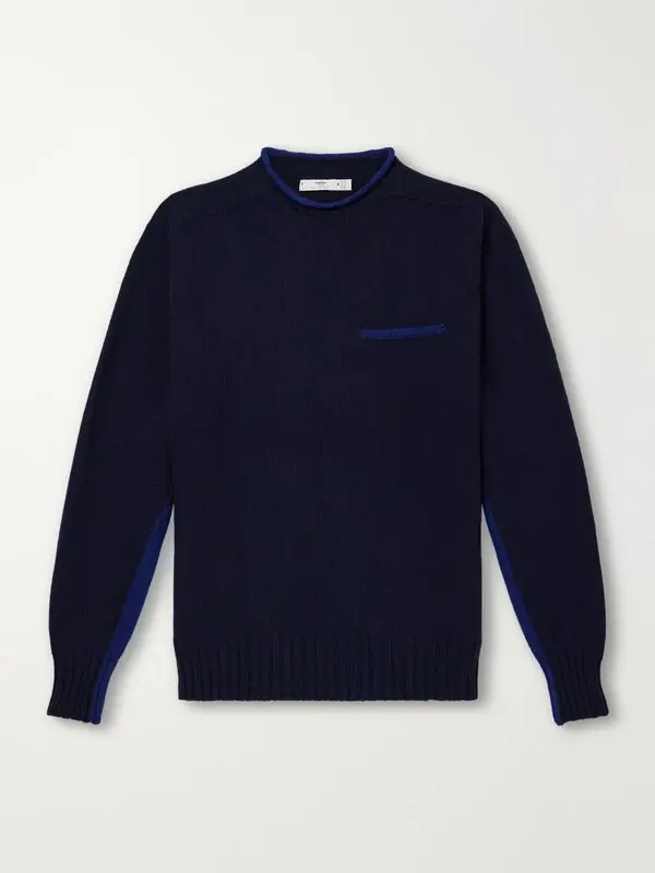 Inis Meáin Lambswool Sweater With Pocket Detail - Blue