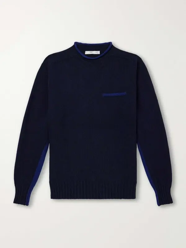 Inis Meáin Lambswool Sweater With Pocket Detail - Navy