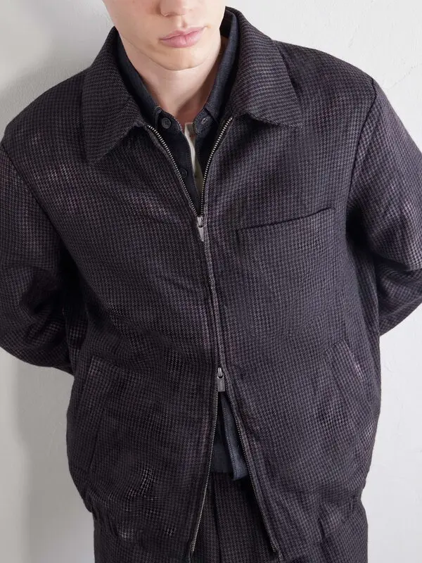 Barena Venezia Garment-dyed Houndstooth Wool Blouson Jacket