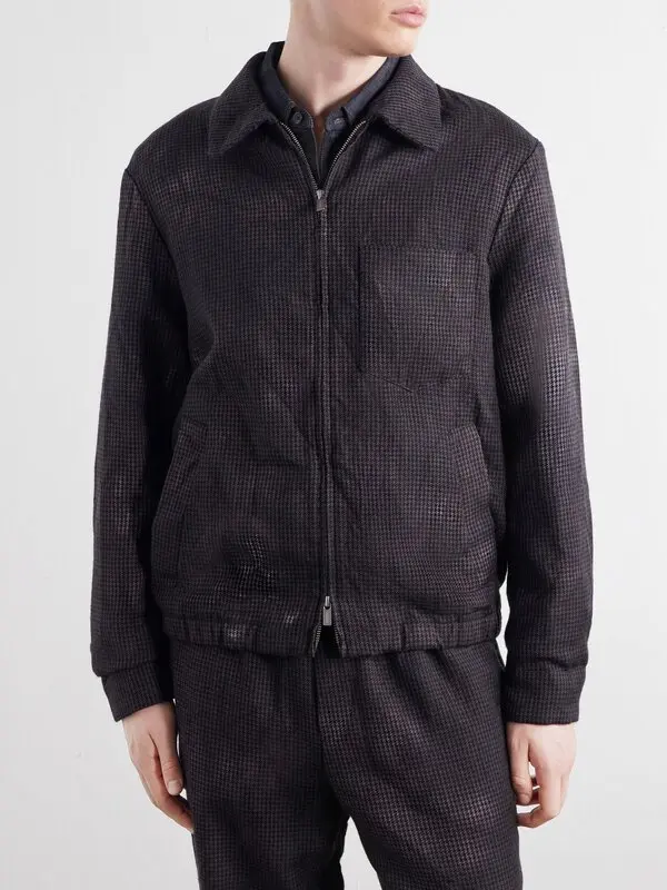 Barena Venezia Garment-dyed Houndstooth Wool Blouson Jacket