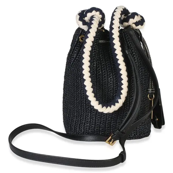 Prada Yarn Raffia Effect Crochet Drawstring Bucket Bag