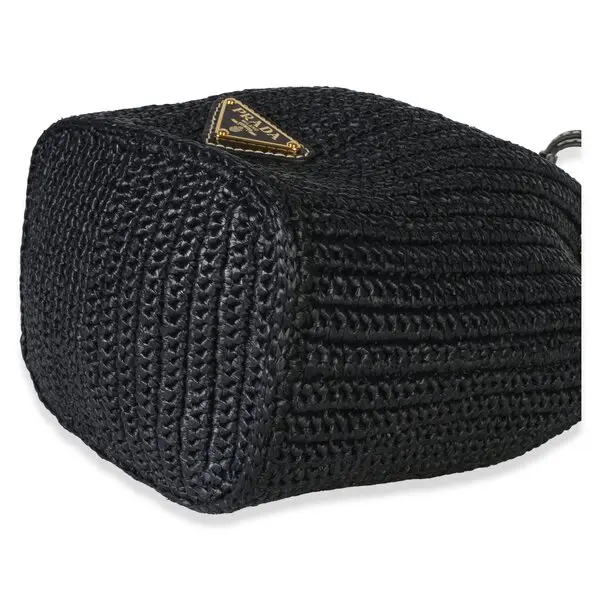 Prada Yarn Raffia Effect Crochet Drawstring Bucket Bag