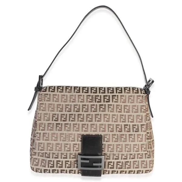 Fendi Brown Zucchino Canvas Mama Baguette - Beige