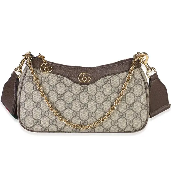 Gucci Gg Supreme Monogram Textured Dollar Calfskin Web Ophidia - Brown