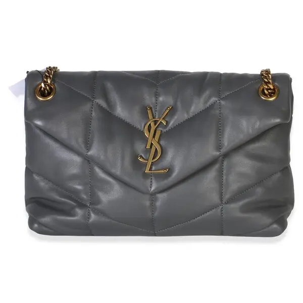 Saint Laurent Grey Quilted Lambskin Loulou Puffer Chain Satchel - Gray