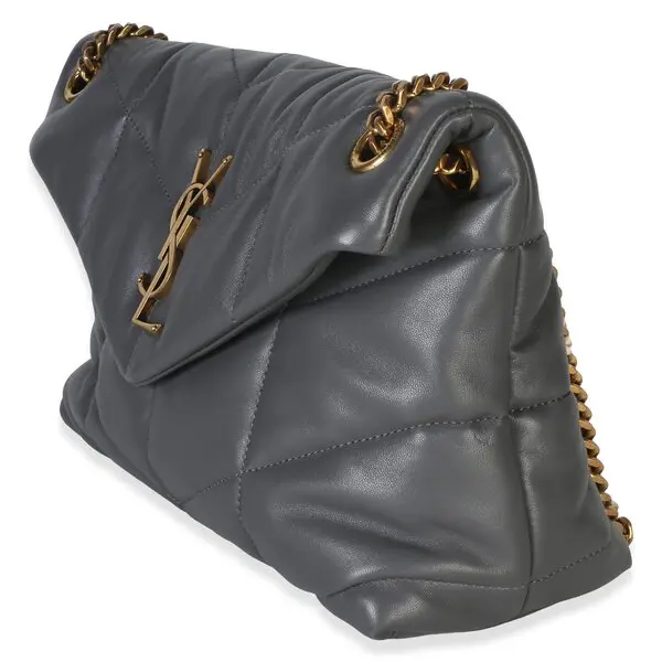 Saint Laurent Quilted Lambskin Loulou Puffer Chain Satchel - Gray