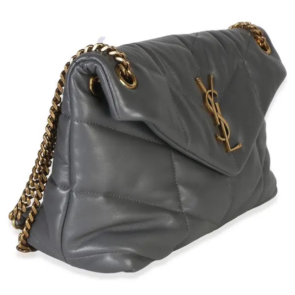 Saint Laurent Quilted Lambskin Loulou Puffer Chain Satchel - Gray